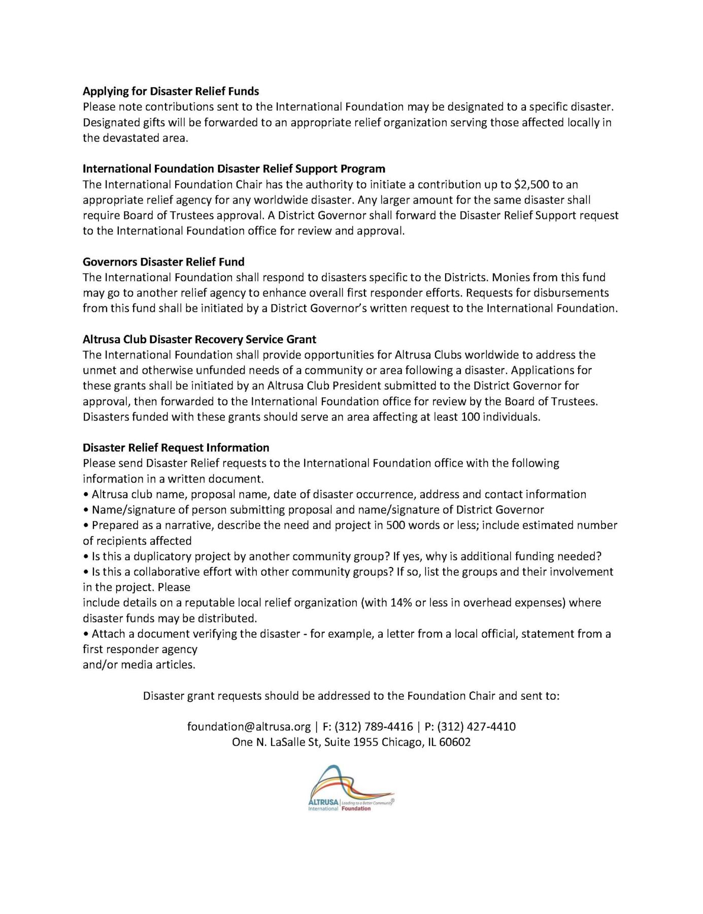 Disaster Relief Aid – Altrusa International Foundation
